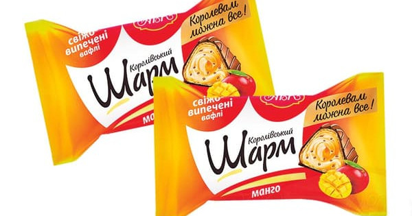 Ukrainian wafer candies AVK "Royal Charm" with milk filling and mango ...