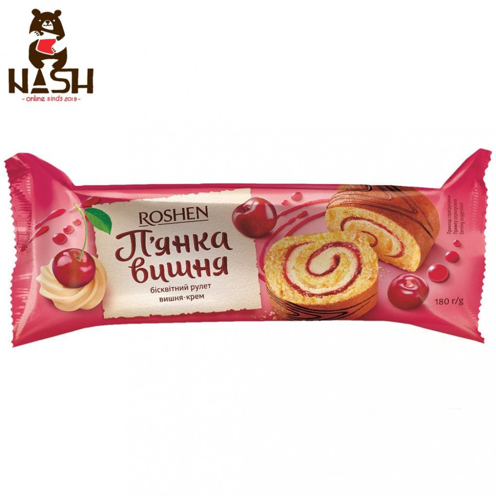 Ukrainian sponge roll Roshen "Drunken Cherry" with cherry liqueur ...
